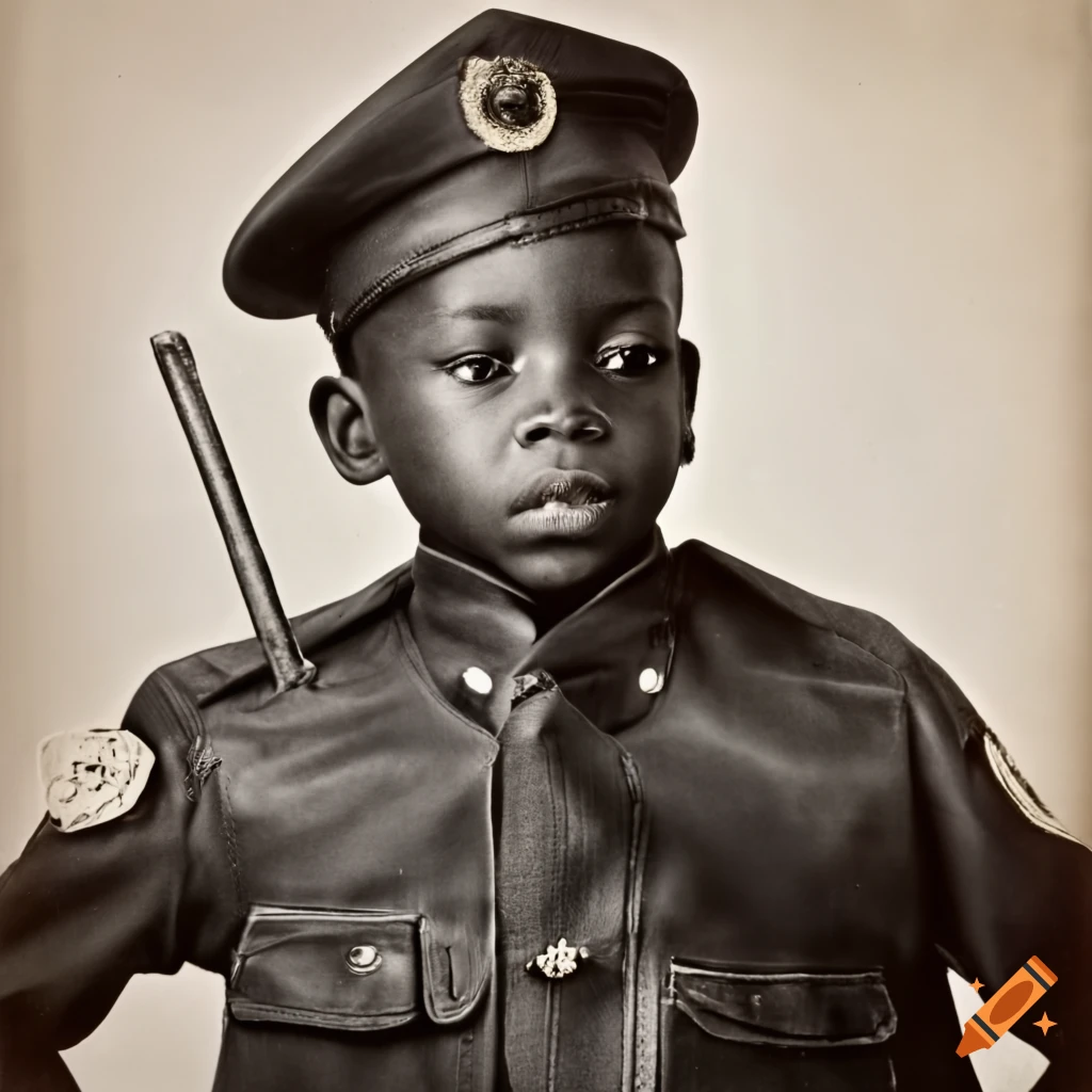 Vintage photograph of a serious young black security guard on Craiyon
