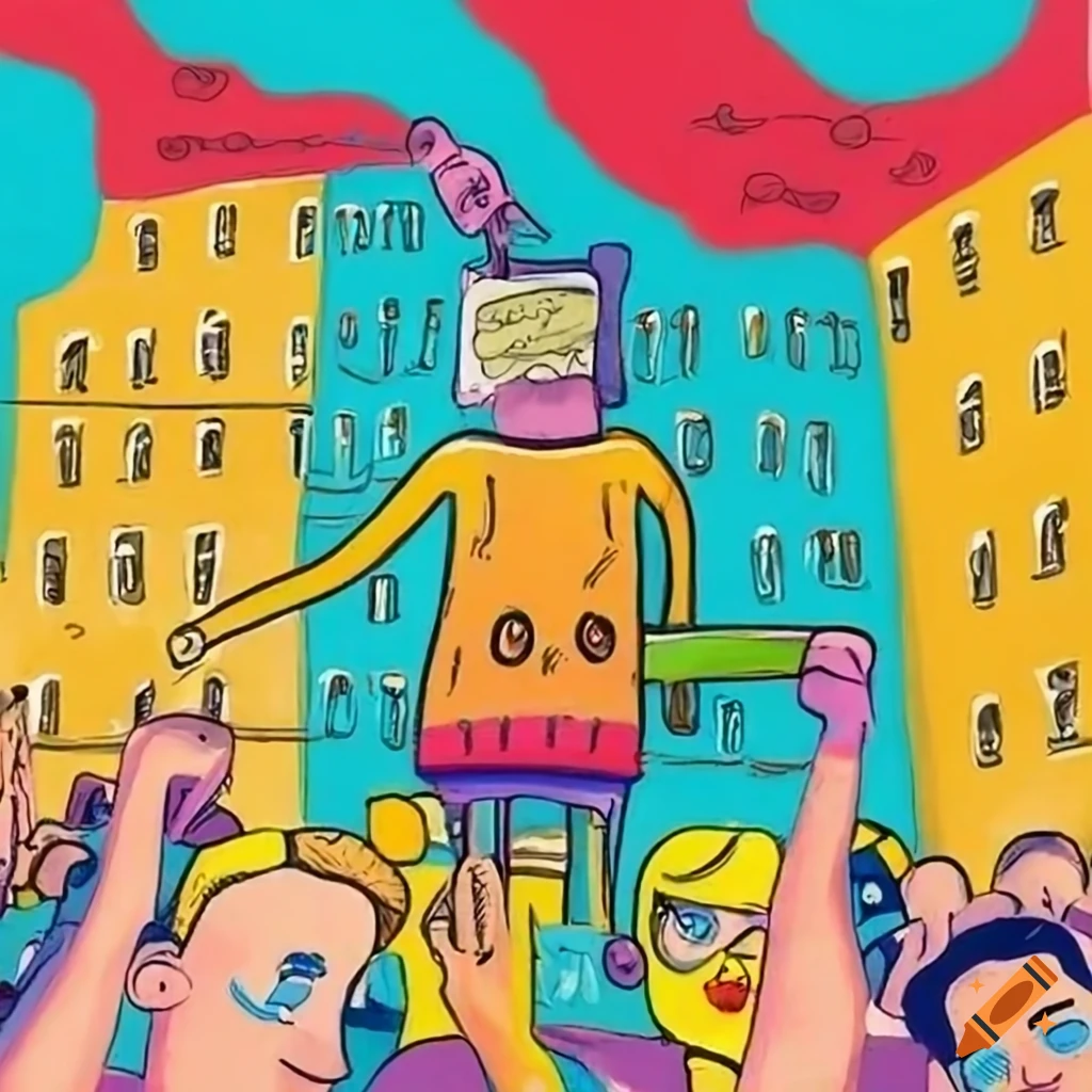 Colorful illustration of a protest march
