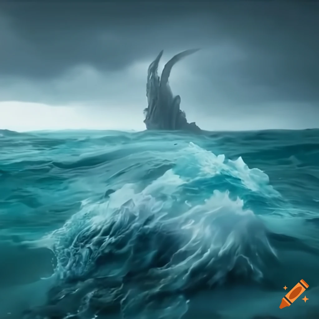 Detailed image of a monster emerging from the sea on Craiyon