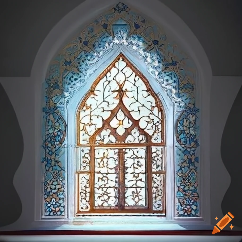 Ornate blue window in islamic art style on Craiyon