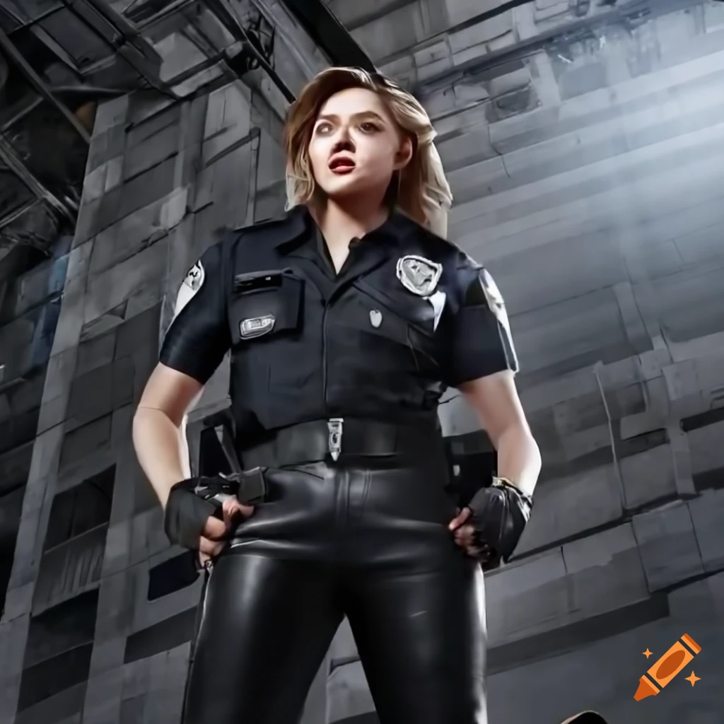 Close-up of a policewoman with scared expression on Craiyon