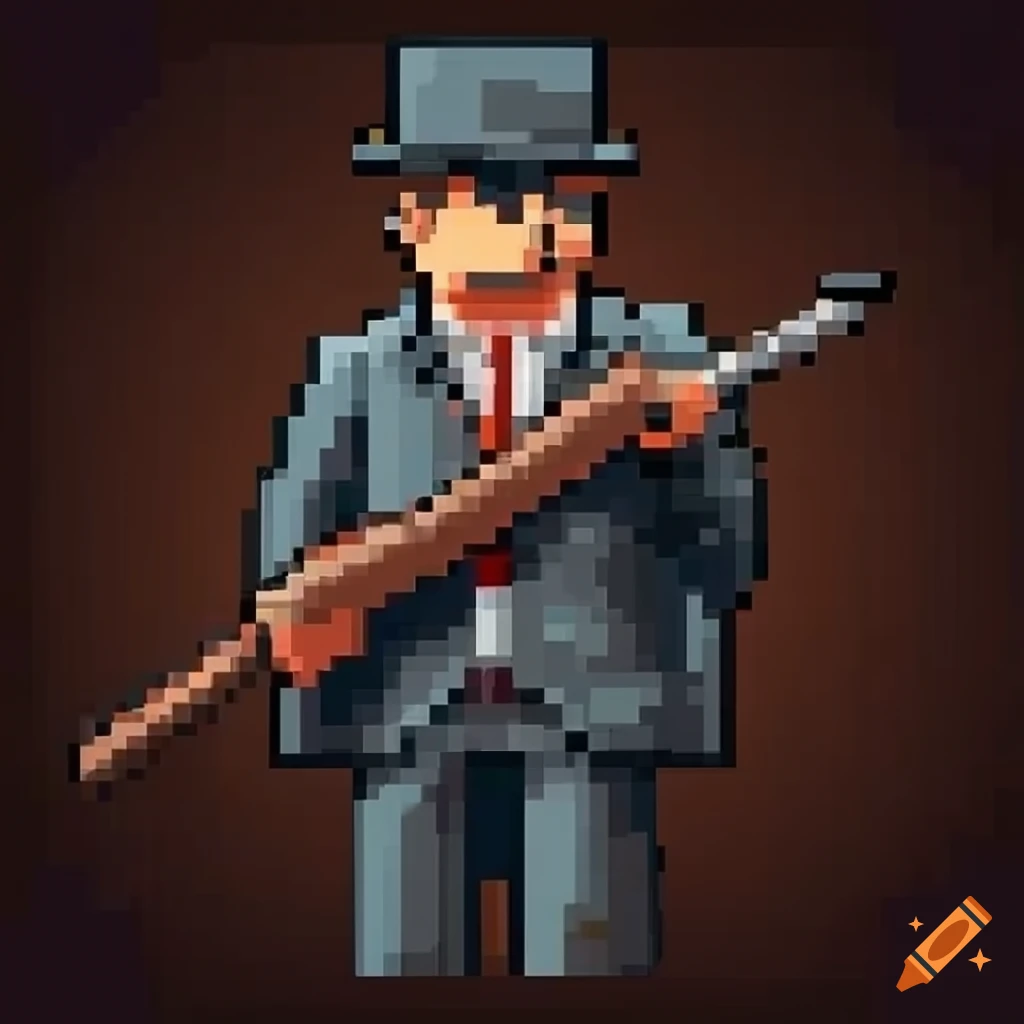 Pixel art depiction of a 1920's gangster in a video game on Craiyon