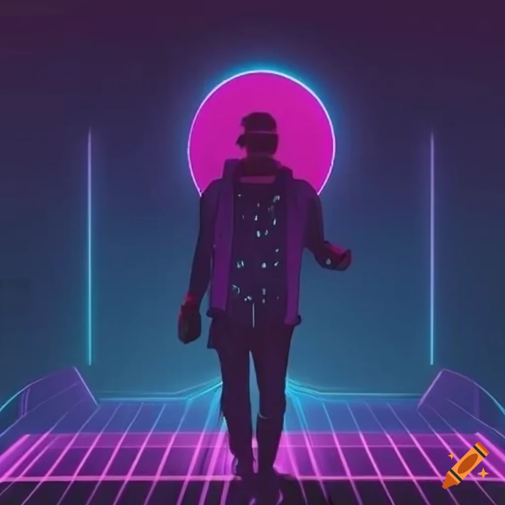 Man in a synthwave-inspired outfit at night on Craiyon