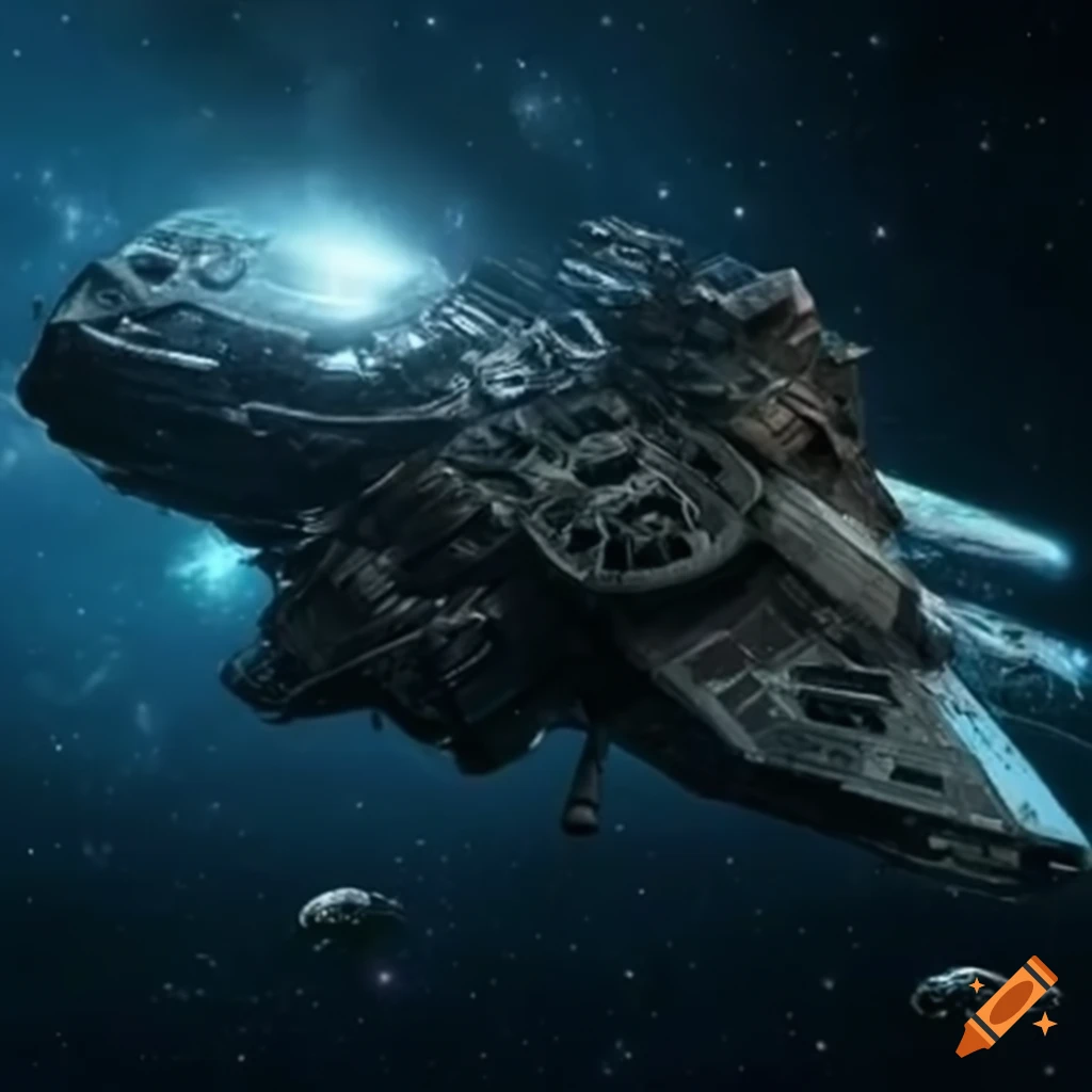 Spaceship under attack by space pirate