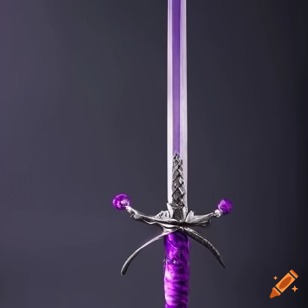 Purple and silver sword on dark background