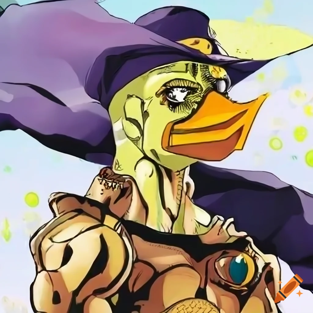 Illustration of a duck-headed character from jojo on Craiyon