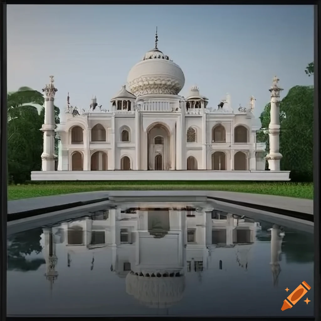 Frontal view of mahal white house in mediterranean architectural style ...