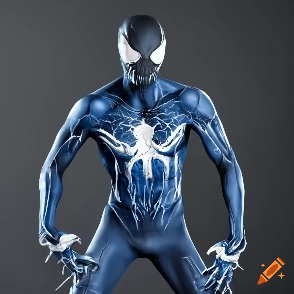 Blue symbiote suit with white spider logo on Craiyon
