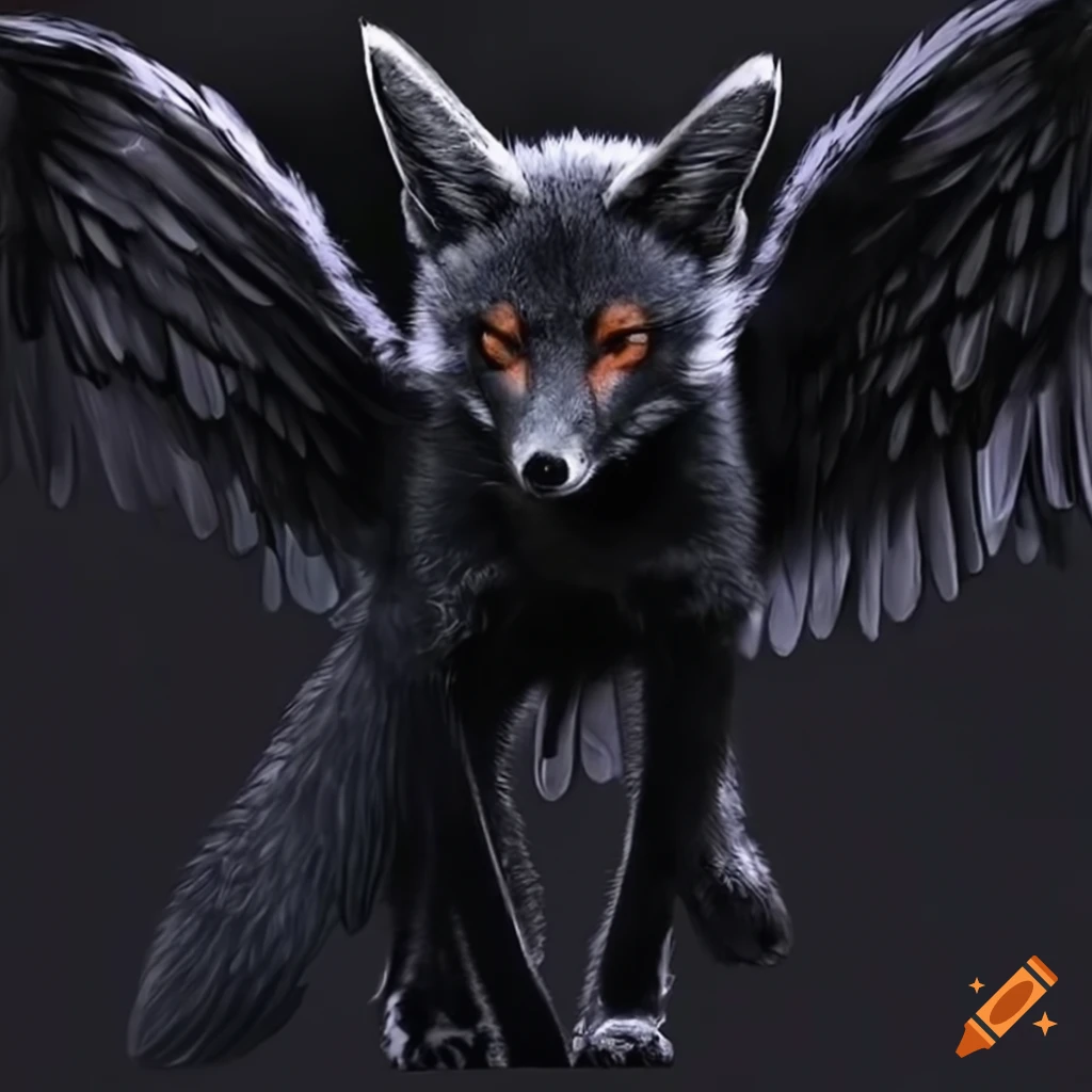 Image of a black fox with wings on Craiyon