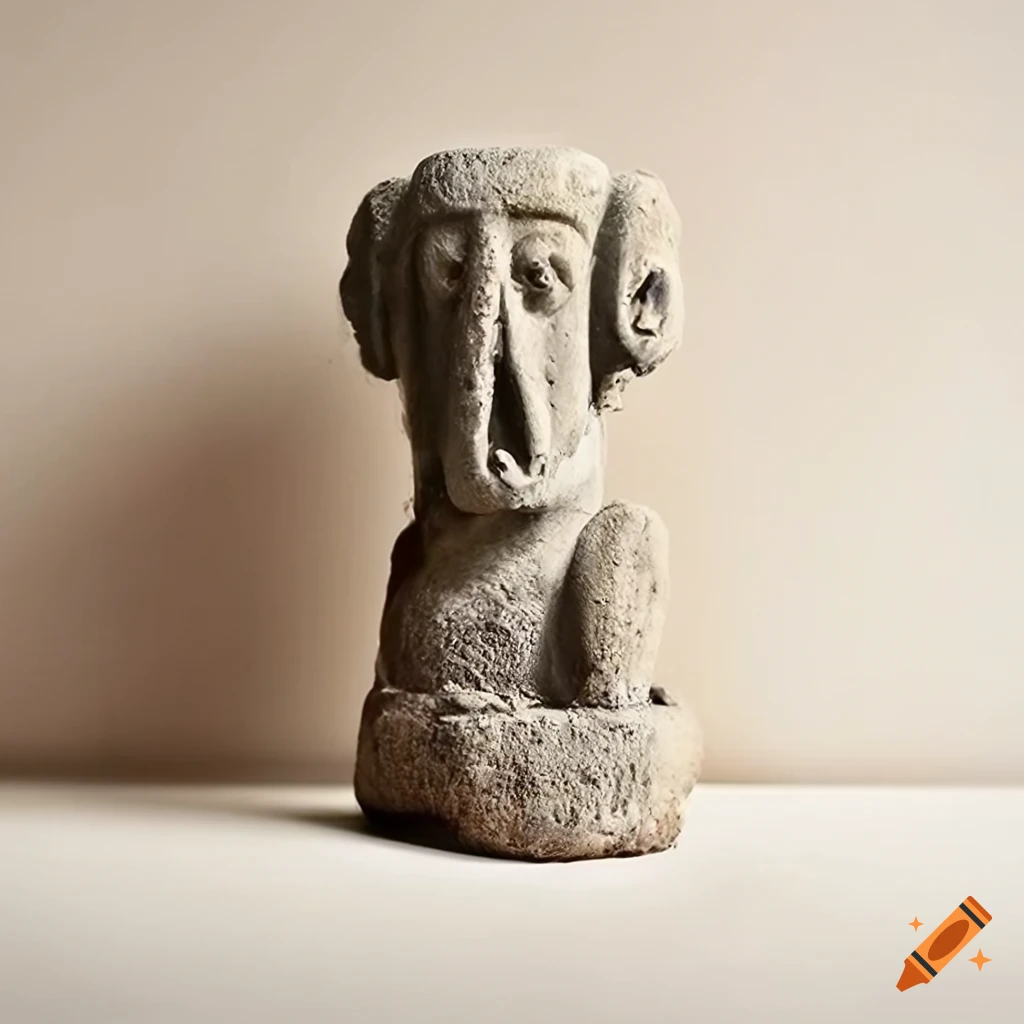 Ancient stone puppet sculpture installation