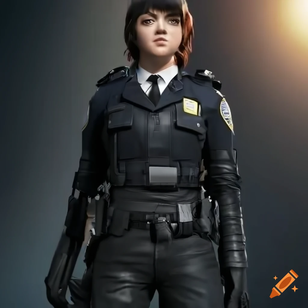 Close-up of a policewoman peeking through a door on Craiyon