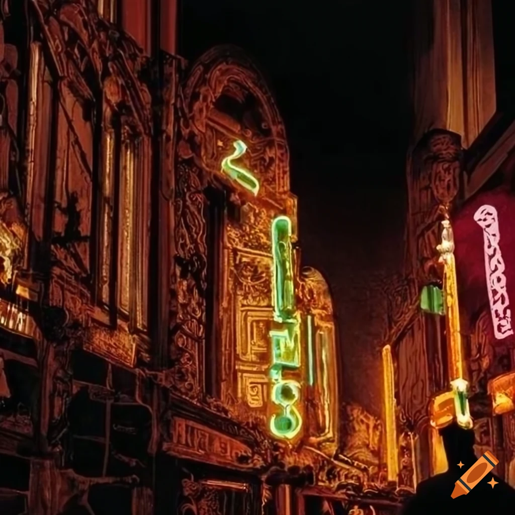 Neon lights building on Craiyon