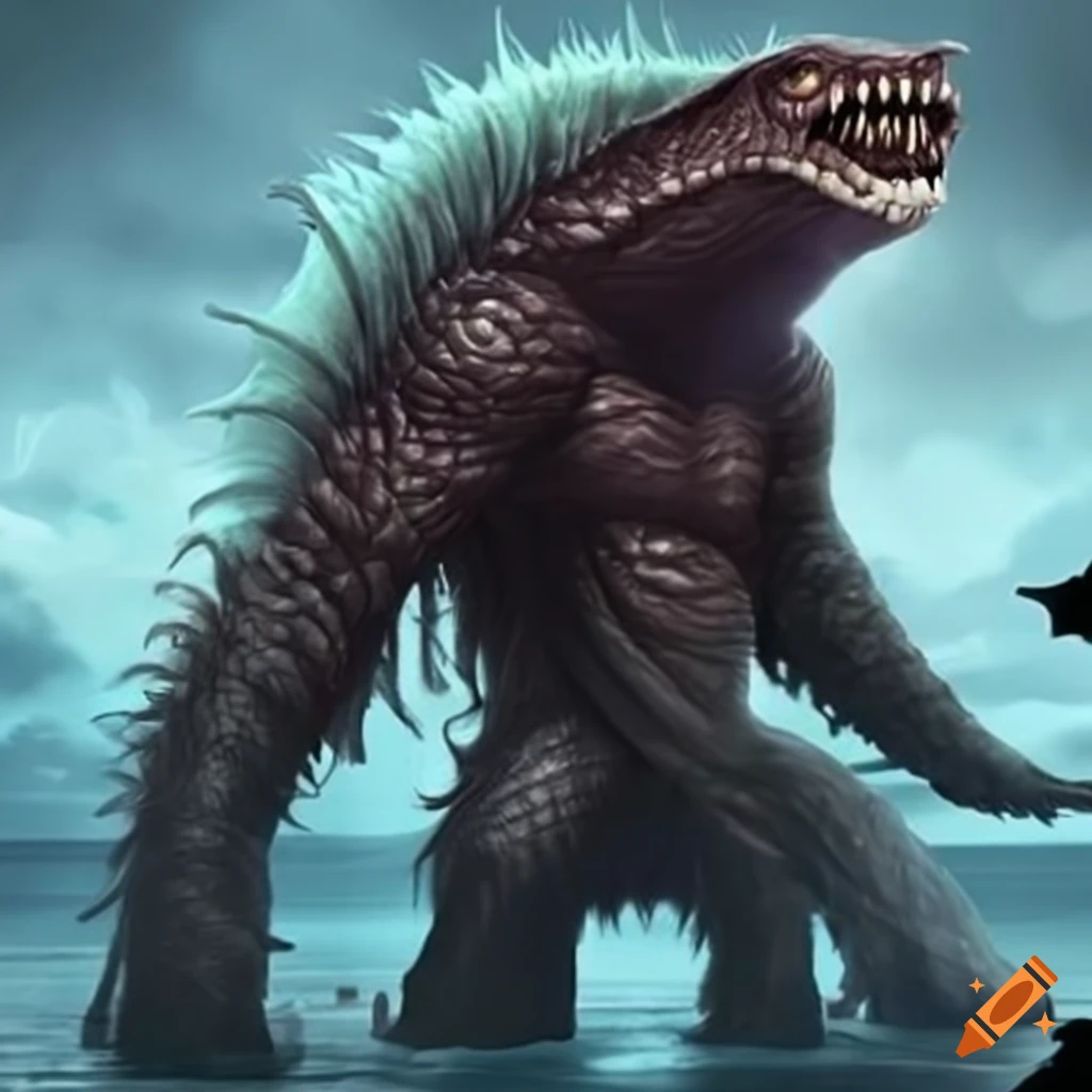 Digital art of a huge monster in a fantasy world on Craiyon