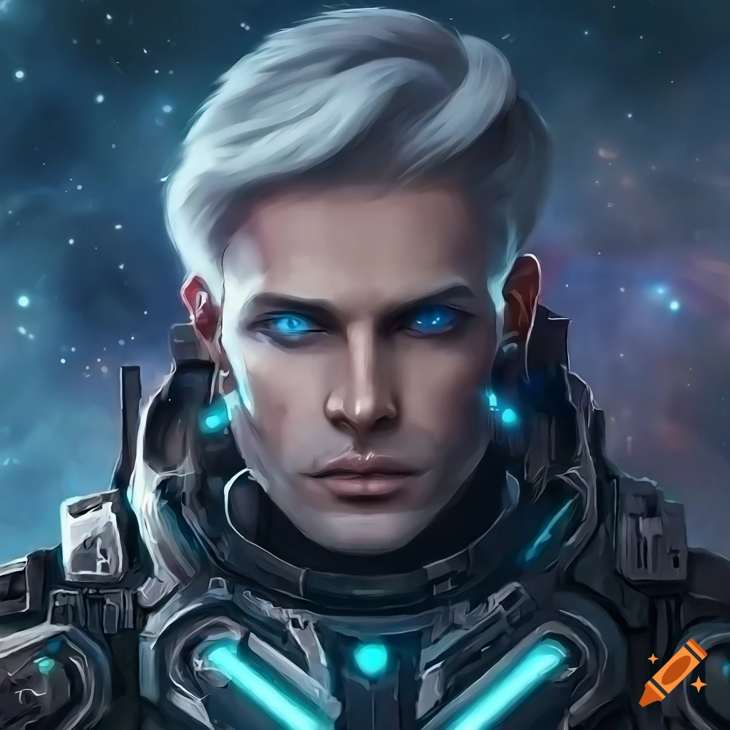 Realistic portrait of a male in futuristic robes with magical sparks in ...