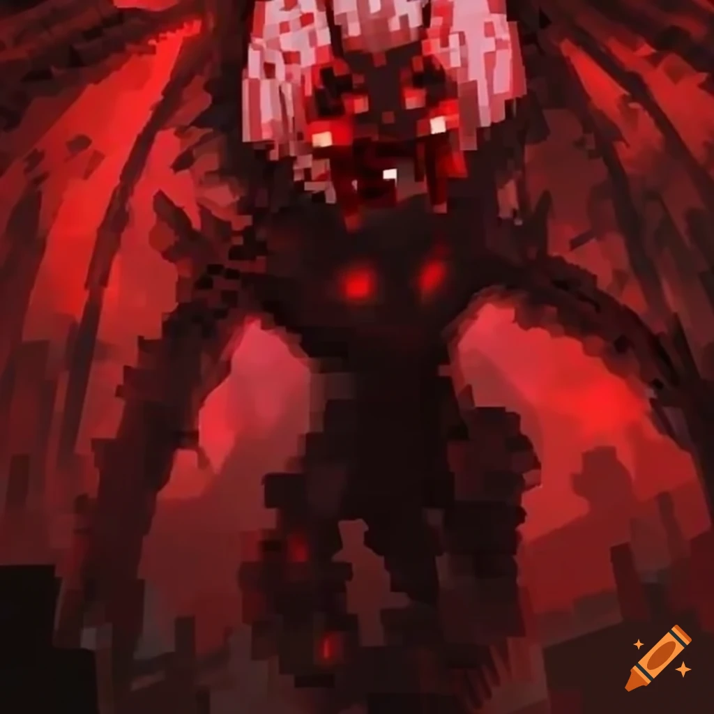 Minecraft demon with red eyes on Craiyon