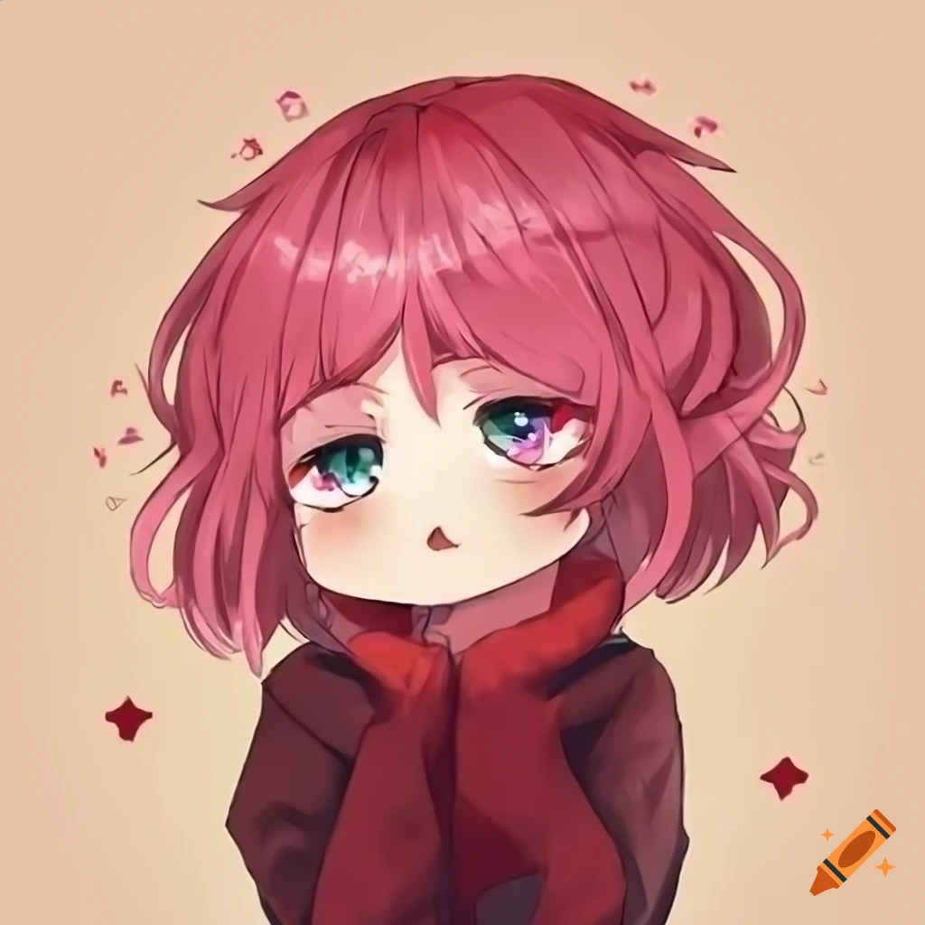 Anime chibi with pink hair and red sweater on Craiyon