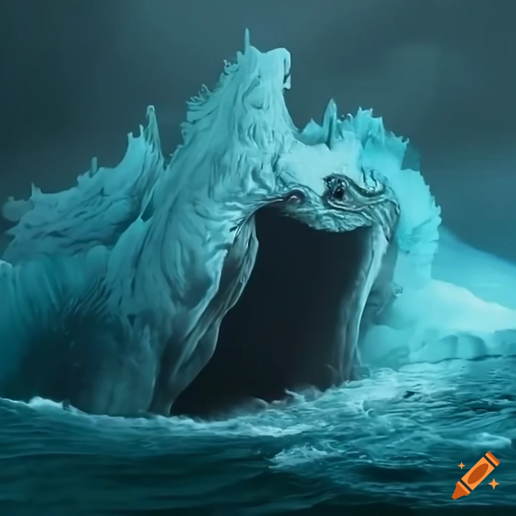 Detailed image of a monster emerging from the sea on Craiyon