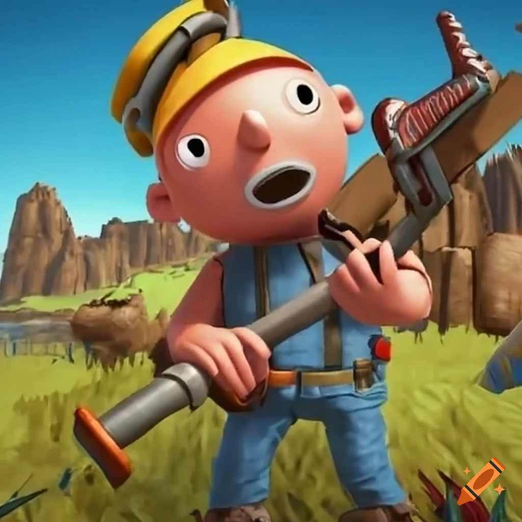Screenshot of ark survival game featuring bob the builder on Craiyon