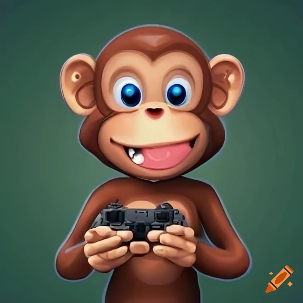 Smiling monkey playing video game on Craiyon