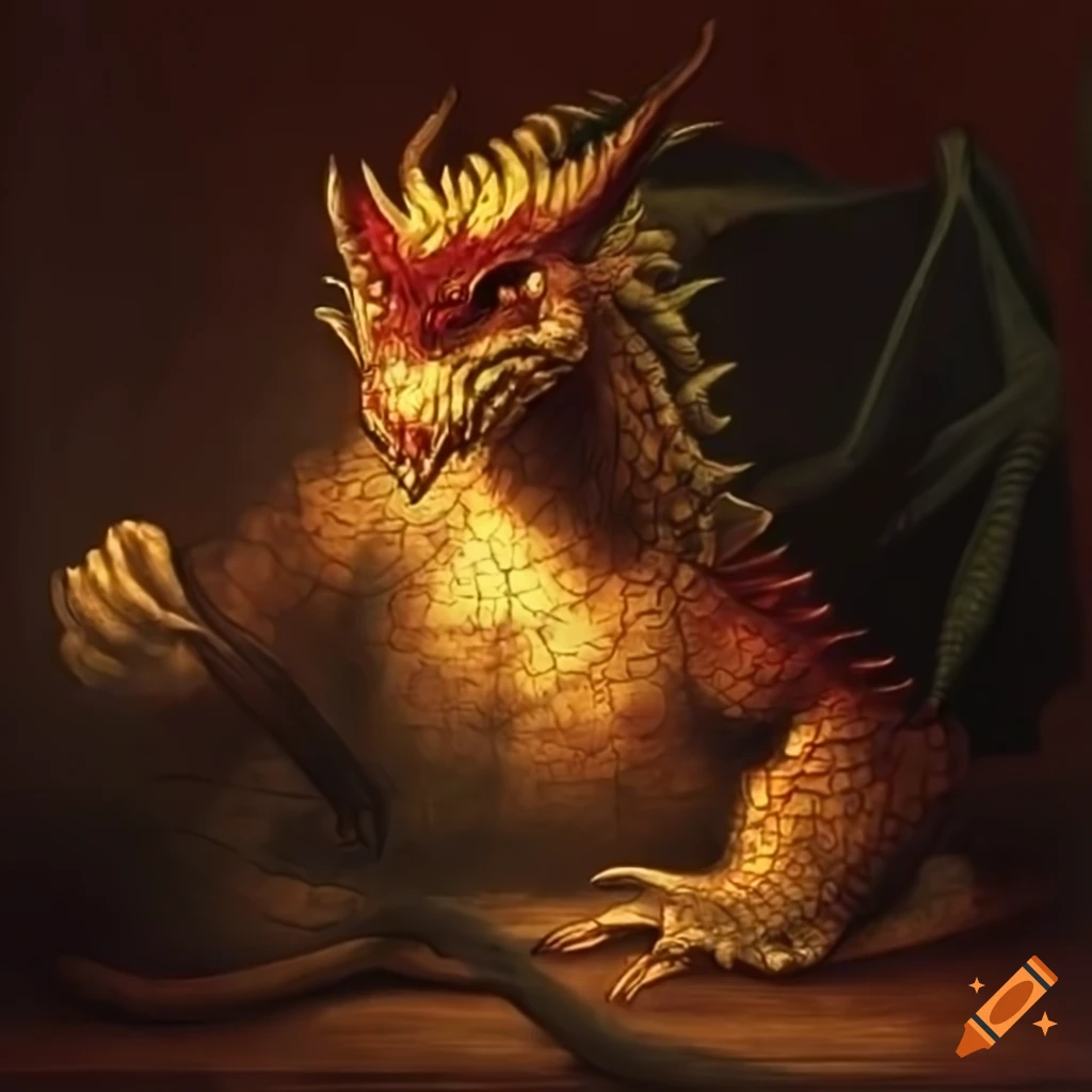 Rembrandt style painting of a dragon on Craiyon