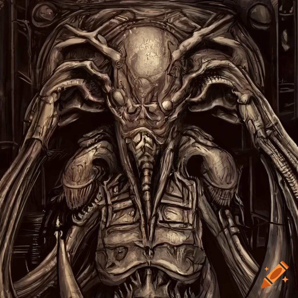H.r giger inspired alien machine in space on Craiyon