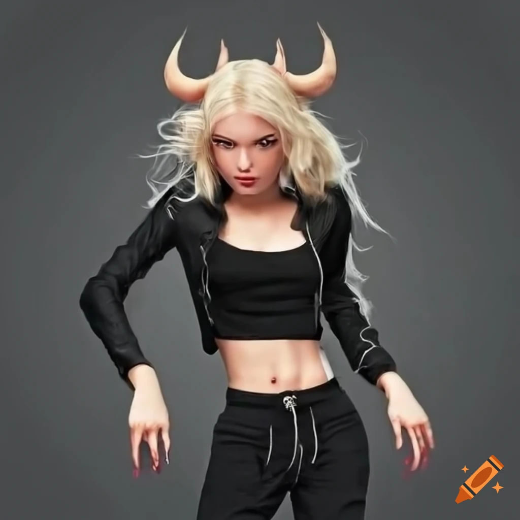 Girl with blonde hair wearing devil costume