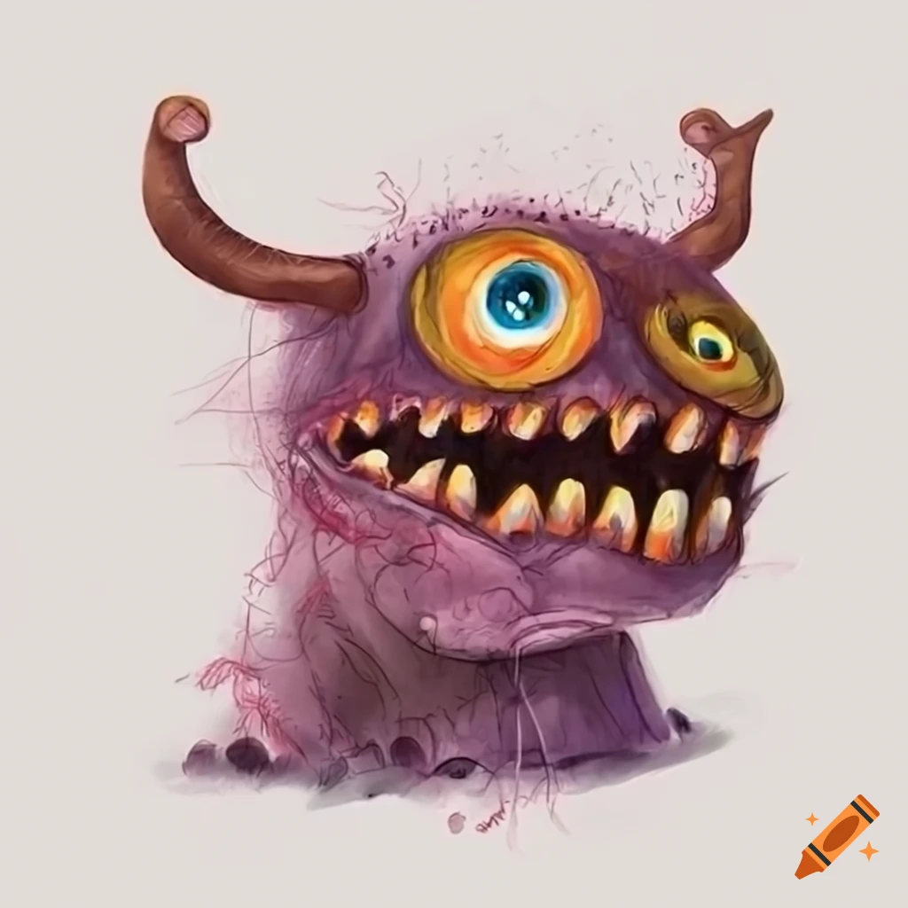 Adorable monster drawing on white background