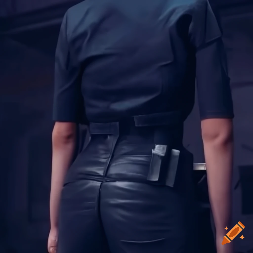 Photorealistic close-up of a scared policewoman on Craiyon