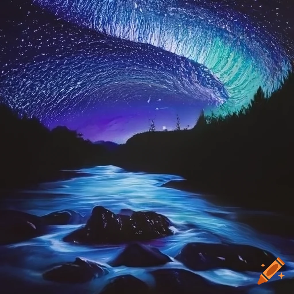 Interpretation of a night sky with a flowing river