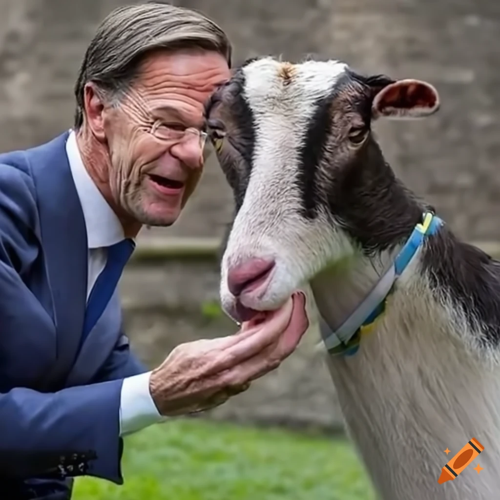 Funny image of mark rutte with a goat on Craiyon