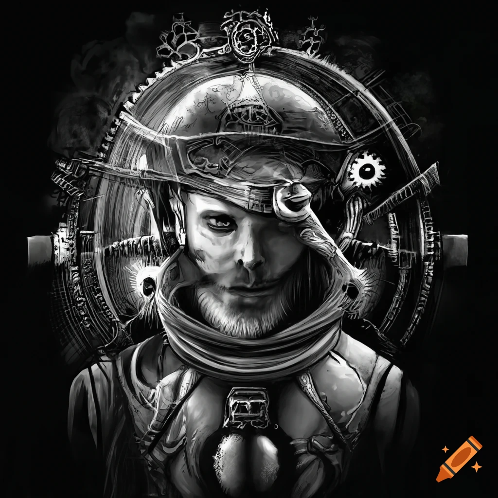 Steampunk artwork of a sporty man on black background on Craiyon