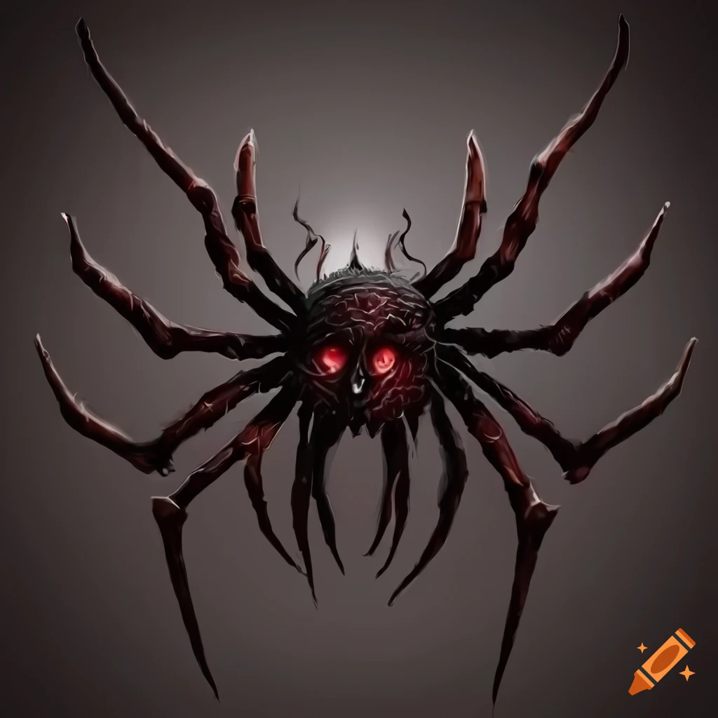 Dark fantasy spider logo design on Craiyon
