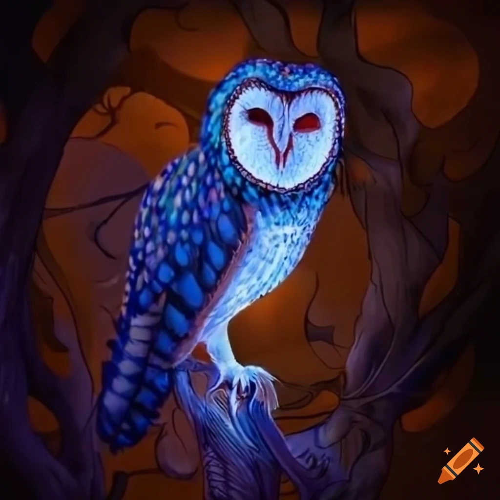 A beautifully painted owl perched on a tree branch on Craiyon