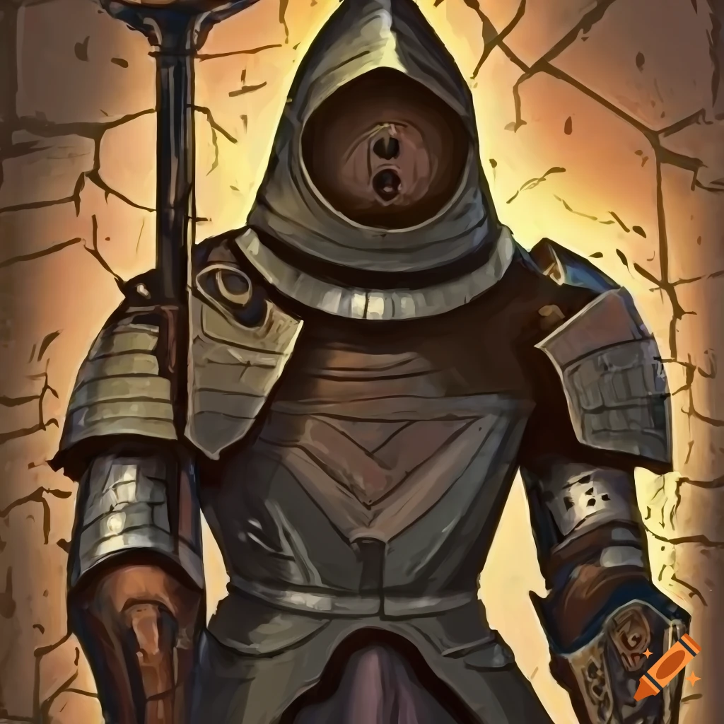 Colorful artwork of a knight in armor in a castle courtyard on Craiyon