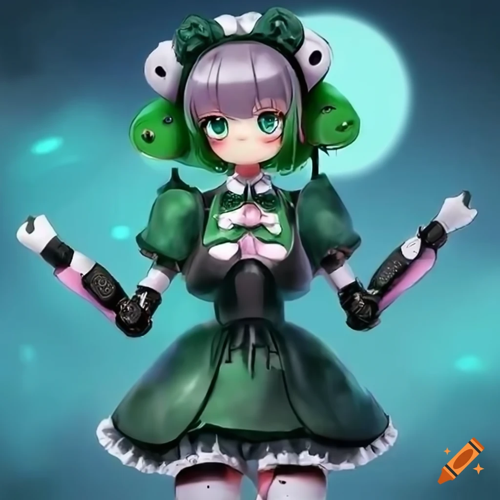Anime Style Robot Maid With A Frog Theme On Craiyon