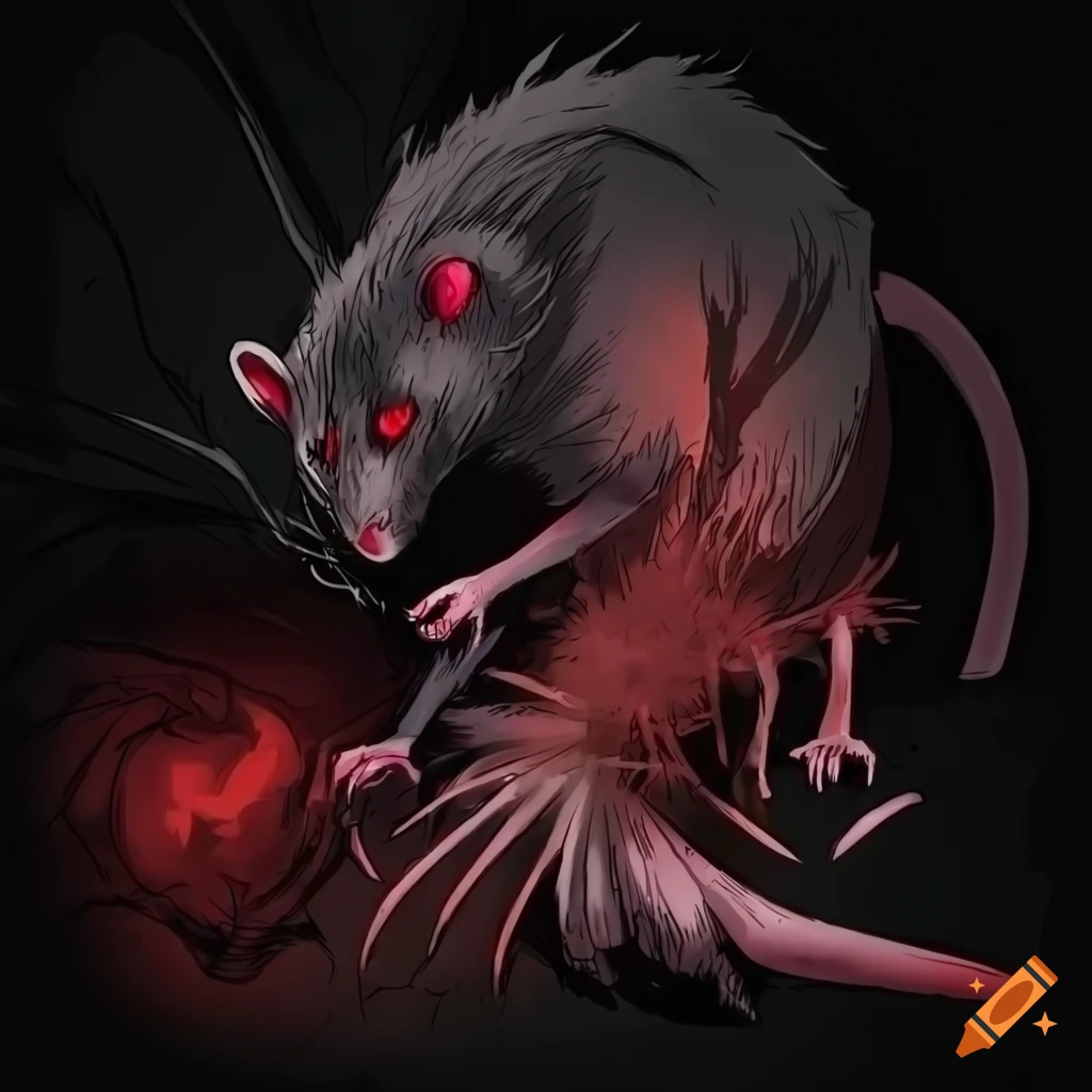 Dark rat with red eyes in a comic style on Craiyon