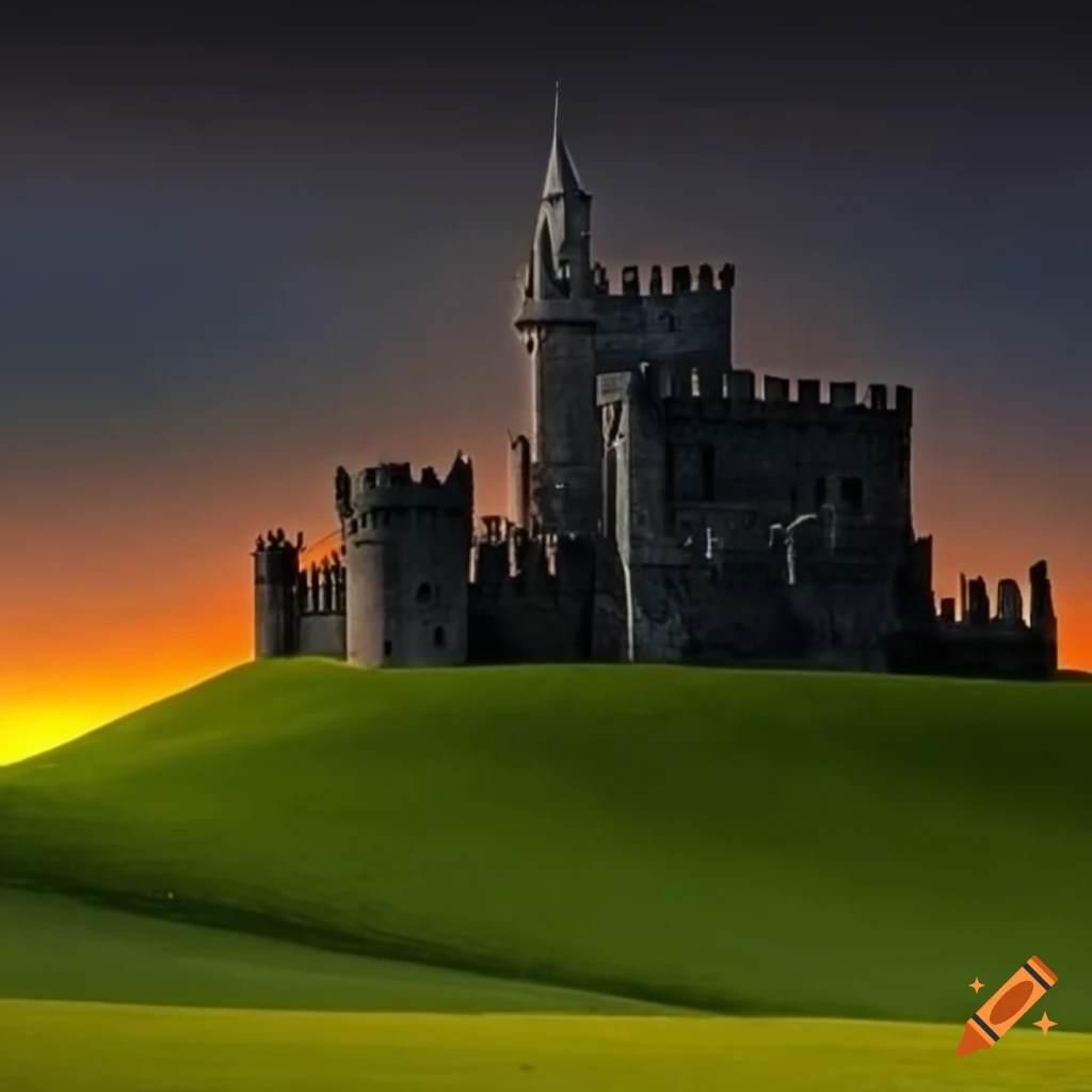 Image of a black castle in a flat grassland on Craiyon