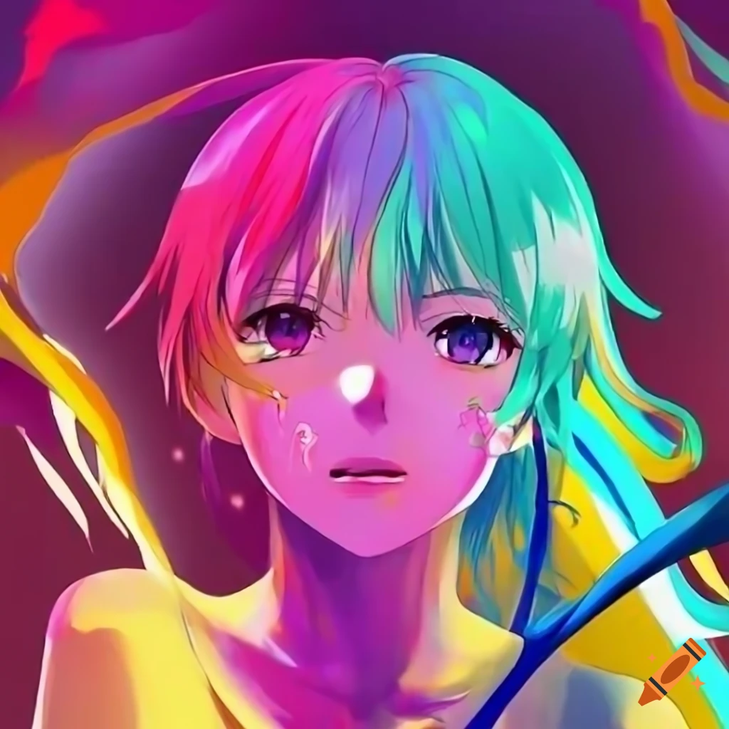 Colorful anime girl with afterimage effect