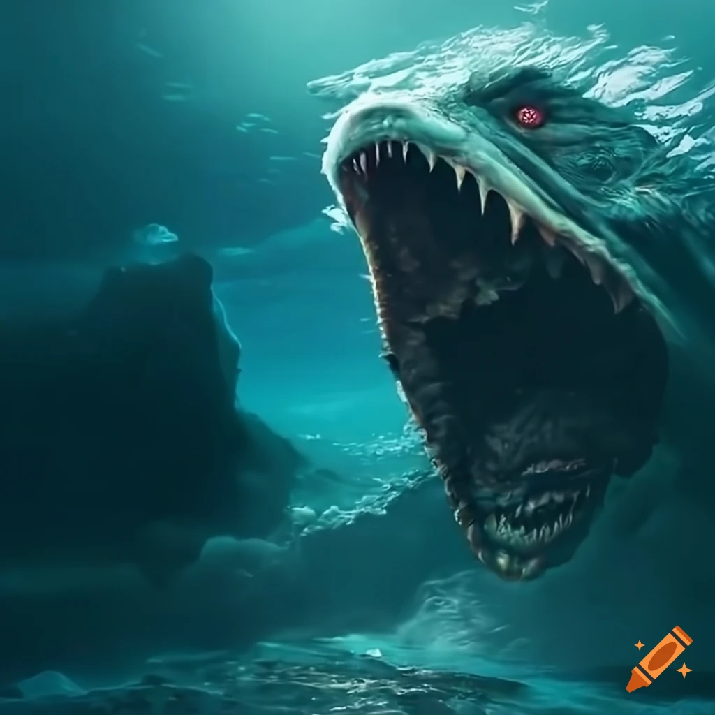 Detailed image of a monster emerging from the sea on Craiyon