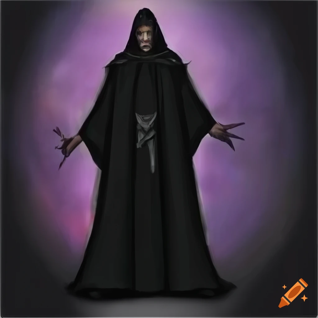 Image of a mysterious sorcerer in black robes on Craiyon