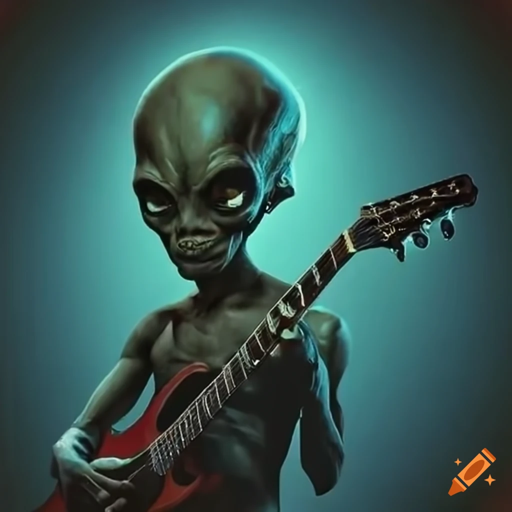 Album cover of an alien playing an electric guitar