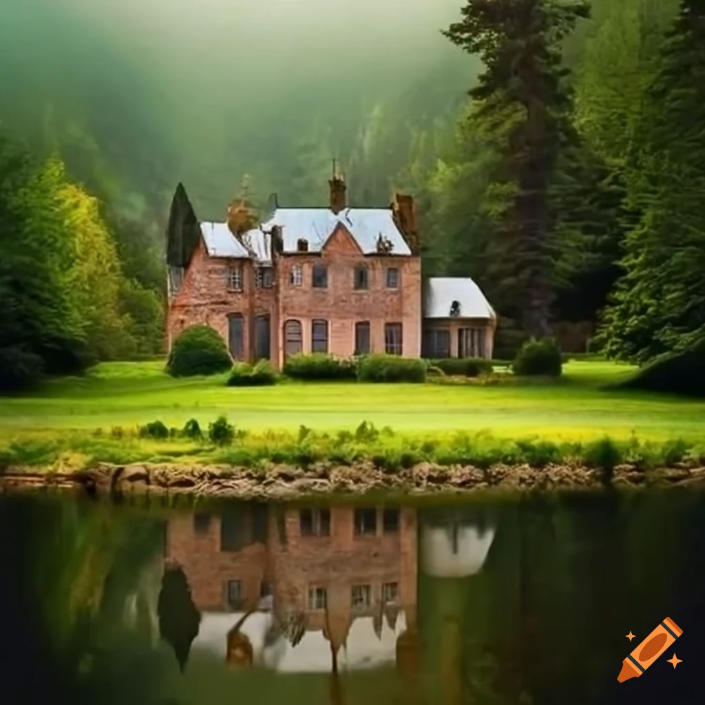 Image of an old manor surrounded by a beautiful forest and majestic ...