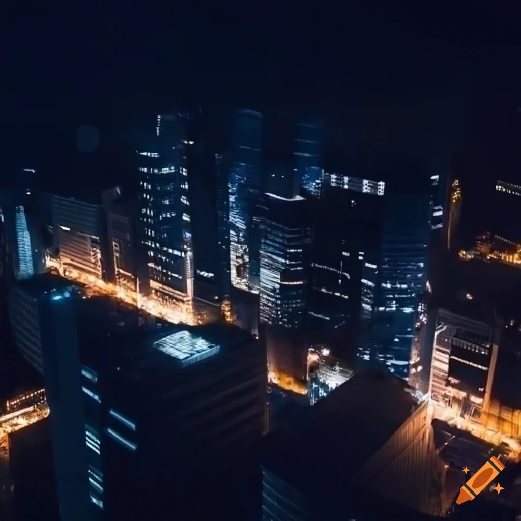 A view from the top of a hill looking over a city at night on Craiyon