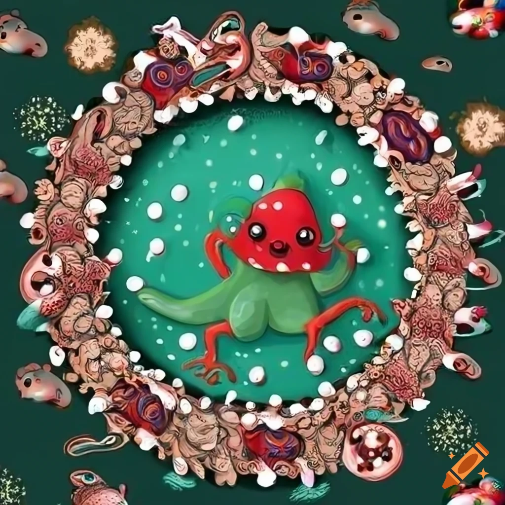 Christmas pattern with rats, frogs, and octopus on Craiyon