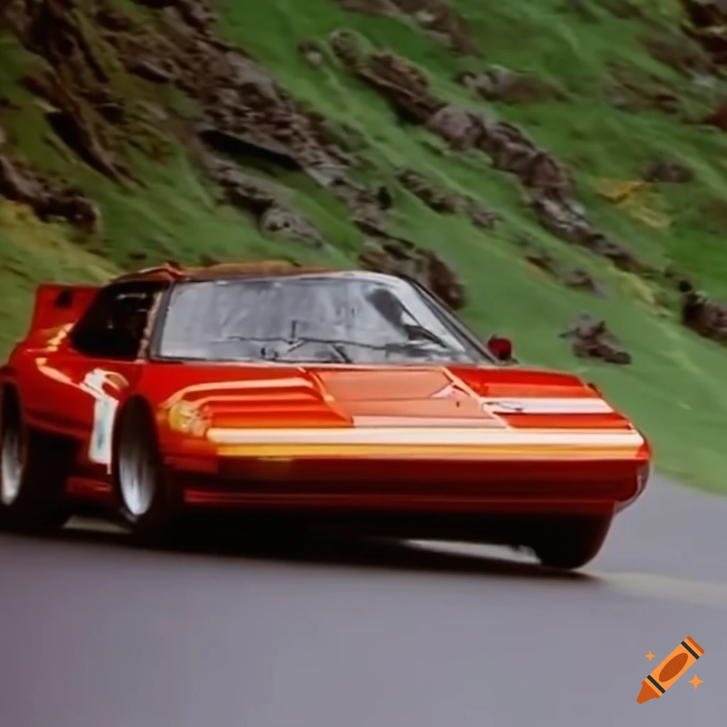 Car racing on a winding mountain road on Craiyon