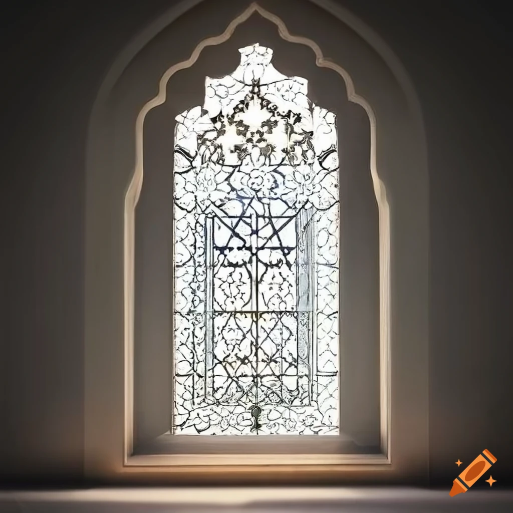 Islamic art window with white altar on Craiyon