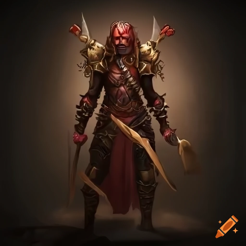 Red-skinned warrior with axes and golden chain on Craiyon