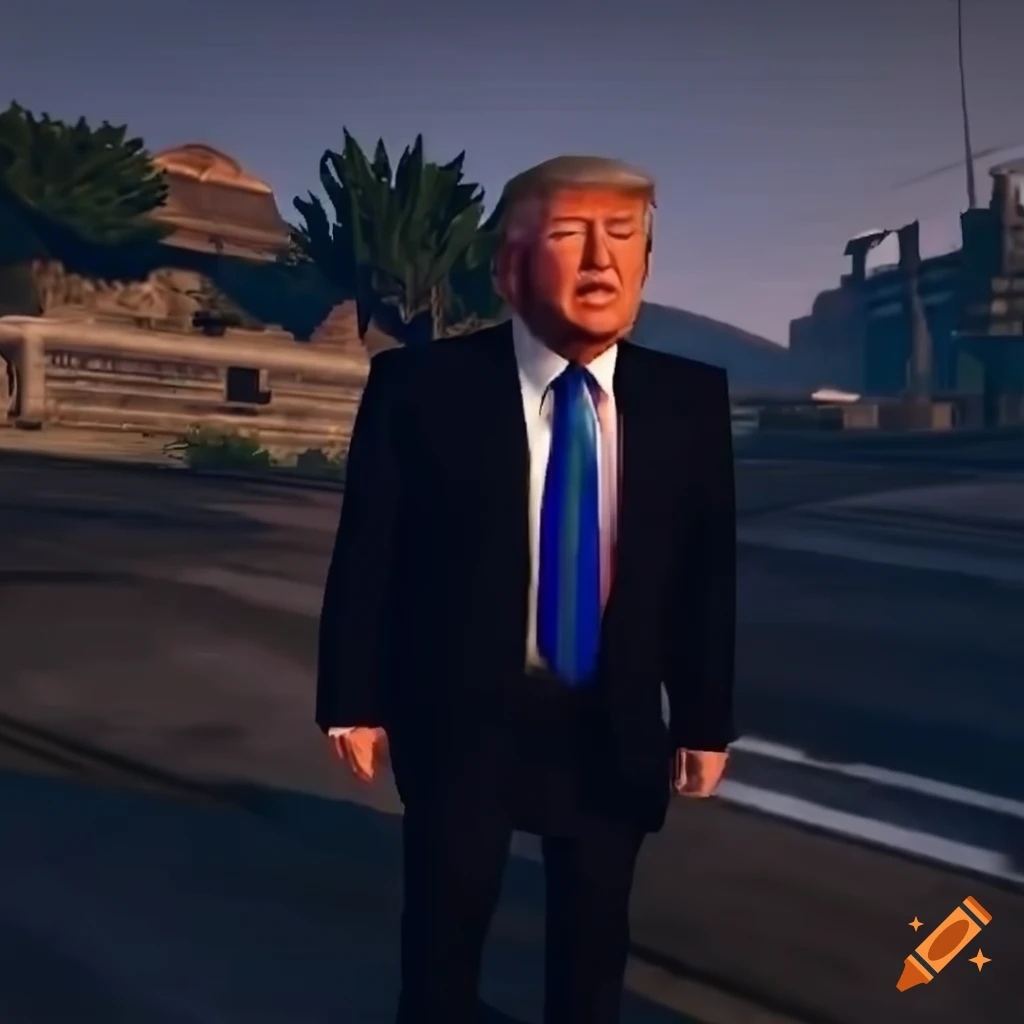 Screenshot of donald trump in gta 5 on Craiyon