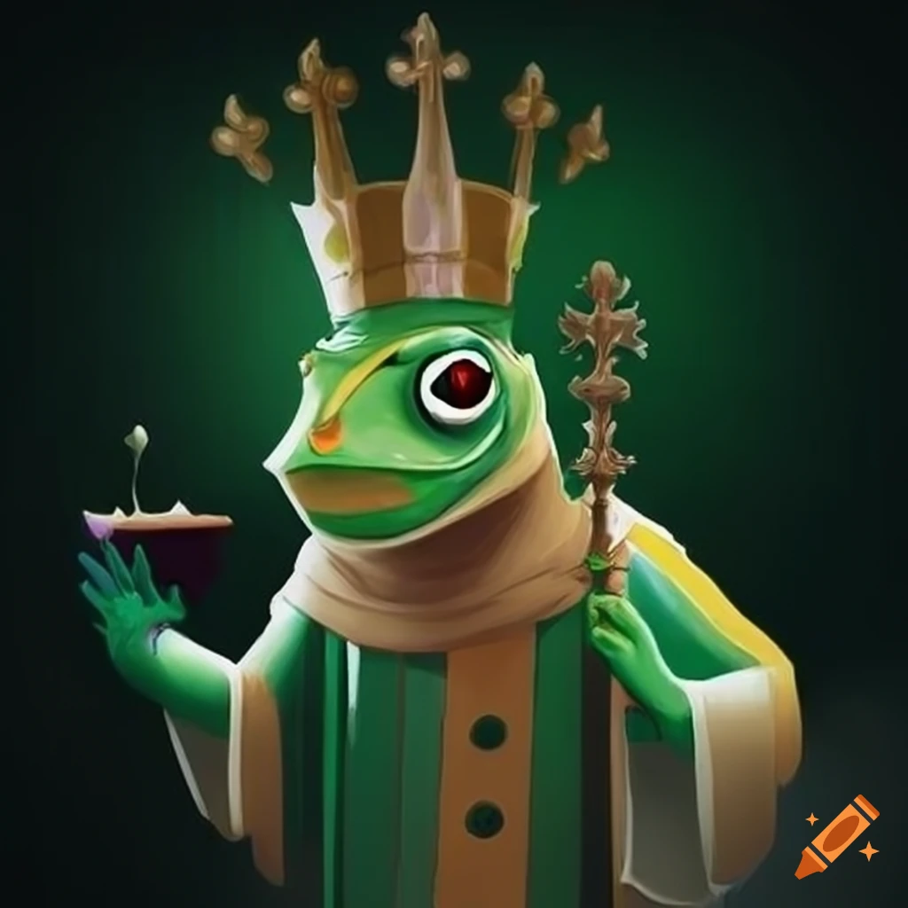 Satirical image of a frog dressed as a priest