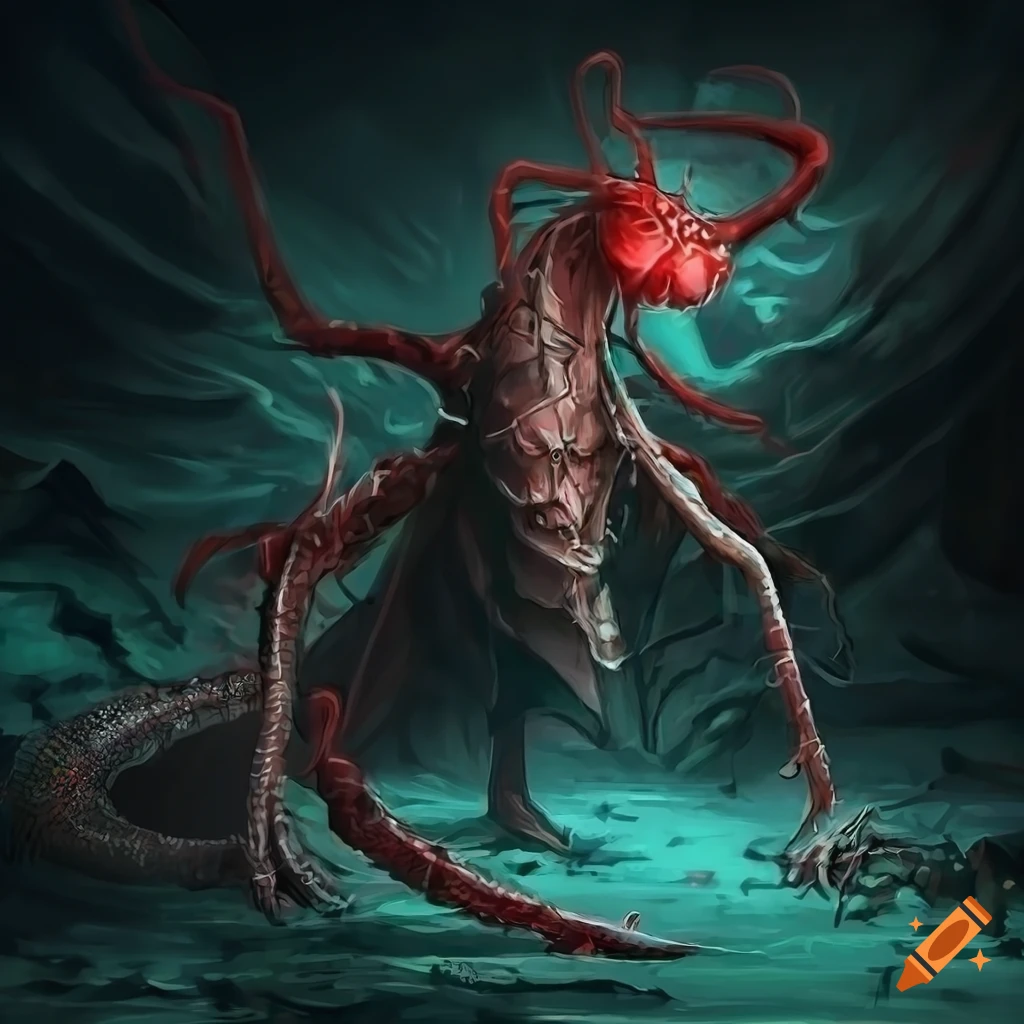 Digital art of a red haired insectoid guarding its home on Craiyon